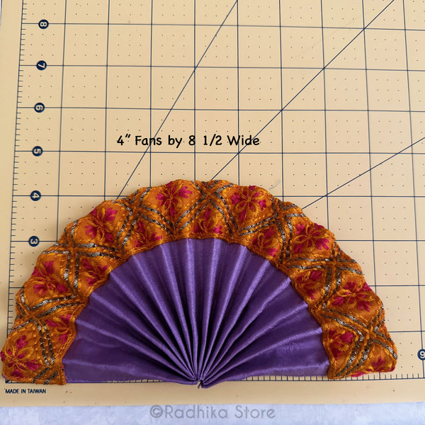 Turban Fans -Silk with Jacquard- 4 1/4 Inch - Set of 2 - Radhika Store