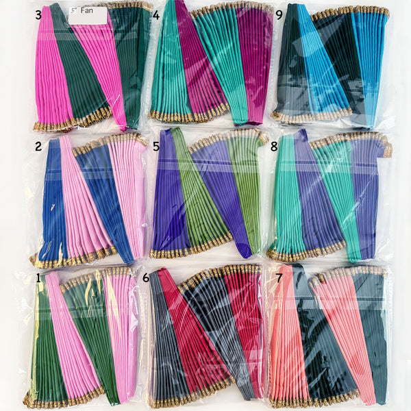 Turban Fans - 2 Colors Silk - With Gold Jari Trim- 5 1/4 Inch - Set of ...