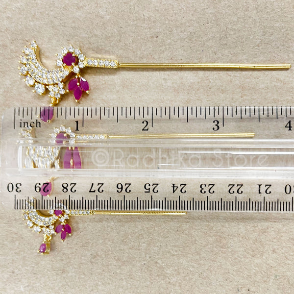 Crescent Moon Ruby-Diamond- Cubic Zircon- Flute - Radhika Store