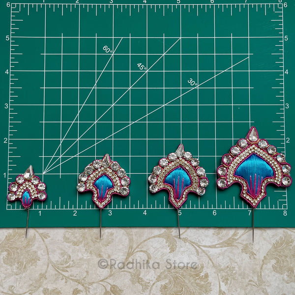 Vrindavan Fan - Teal with Pink Metal - Embroidery Turban Pins Set of 2 ...