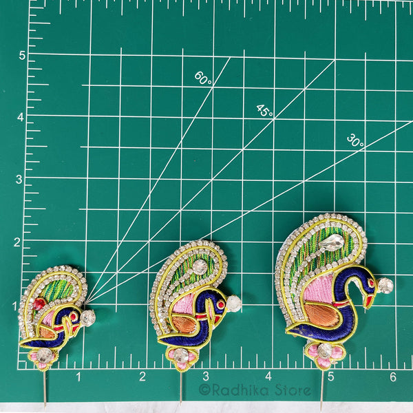 Silver Adorning Peacocks with Jeweled Head - Embroidery Turban Pins ...
