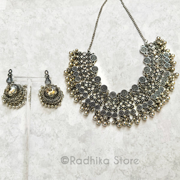 Chum Chum Jhumka - Necklace And Earring Set - - Radhika Store