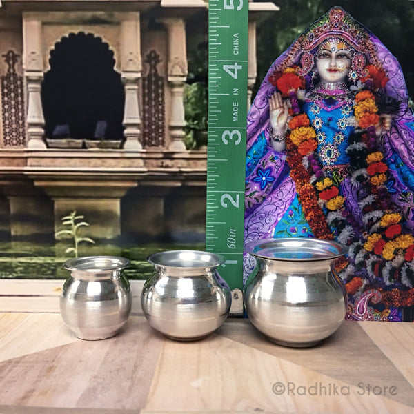 Miniature Silver Deity Pots- With Stripe - Radhika Store