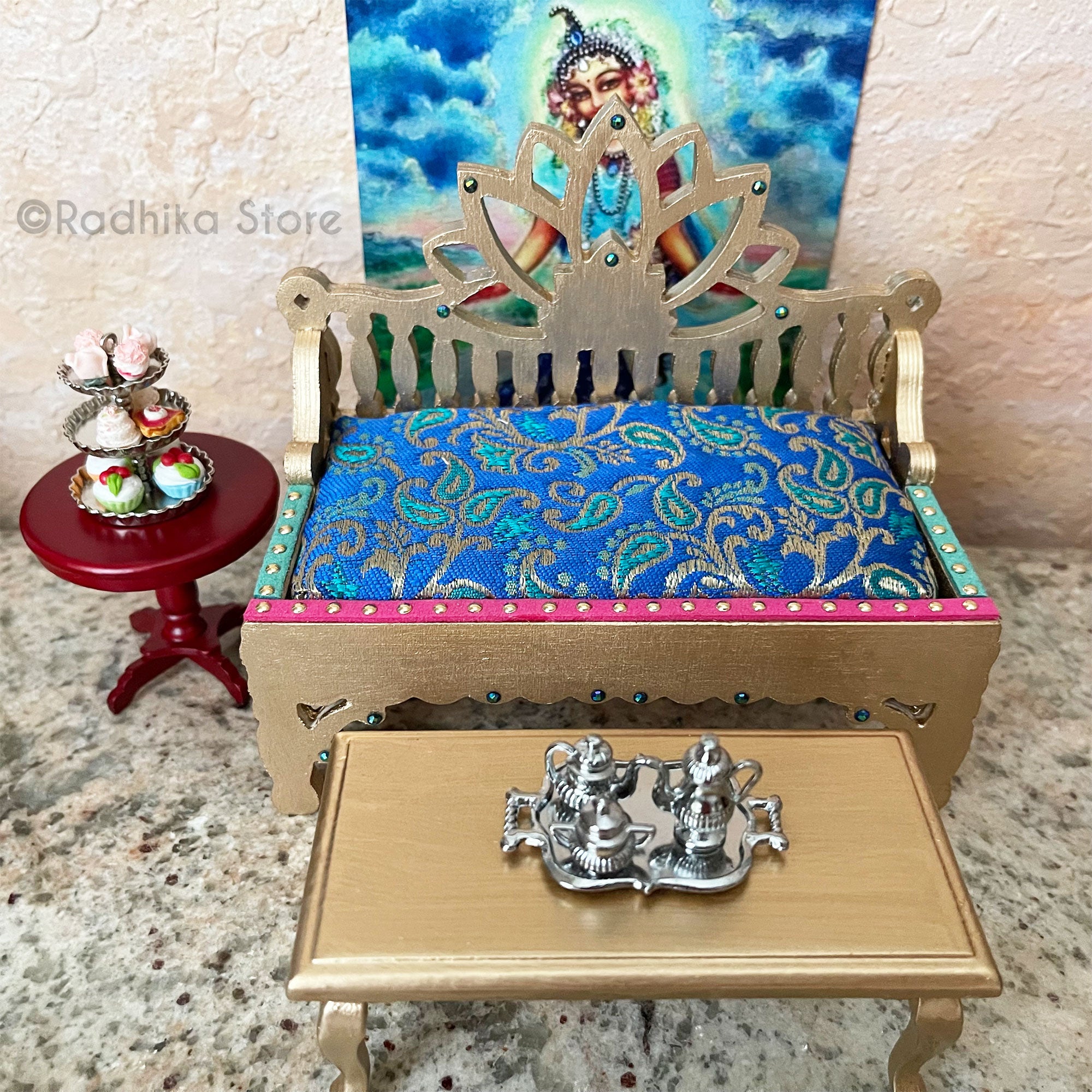 Golden Lotus - Jeweled Divine Throne- Yamuna Colors - Radhika Store