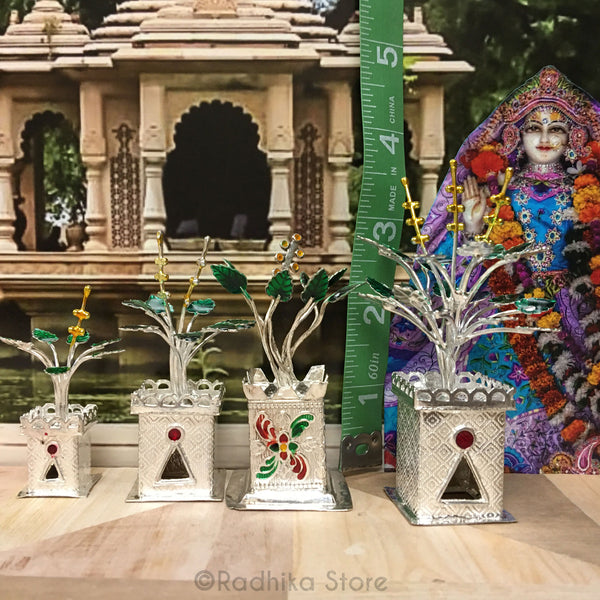 Silver Tulsi Plants Replica for Altar - Radhika Store